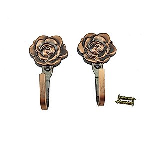 Yueton® Pack of 2 Vintage Rose Pattern Coat Hat Handbags Towel Single Hook Metal Hanger Wall Mount (Red Copper)