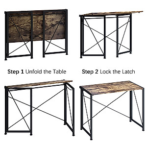 4NM 33.5" Small Folding Desk,Home Office Computer Desk Foldable Desk for Small Spaces,Space Saving Portable Desk Craft Table Study Writing Workstation Easy Assembly, Rustic Brown and Black
