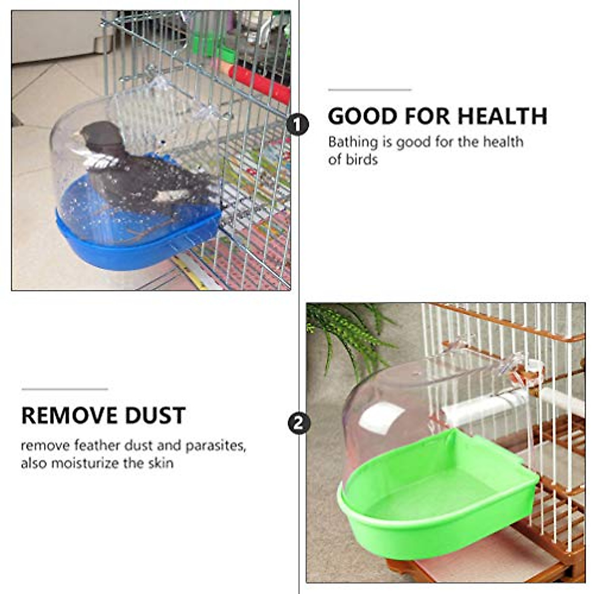 GANAZONO Small Bird Cage 2pcs Caged Bird Bath Hanging Bathtub Bath Box Toy Parrot Water Shower Bowl Cage Accessory for Small Pet Birds Canary Parakeets Budgies Lovebirds Random Color Bird Cage