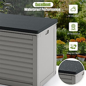 SEGMART 130 Gallon Outdoor Storage Box, Waterproof Lockable Deck Box, Equipped with Handles, Easy to Move, Suitable for Gardens, Yards (Gray)
