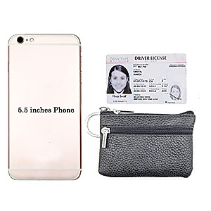 Keychain Purse Small, iToolai Women's Genuine Leather Zipper Mini Coin Bag Credit Card Holder (Black)