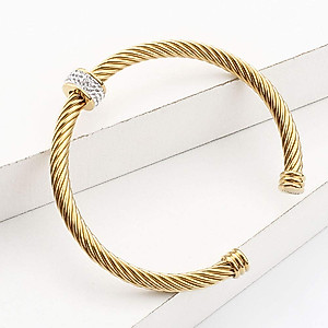 Cable Cuff Bracelets for Women Gold Twisted Wire Composite Designer inspired david yurman Bangles Adjustable Elegant Antique Jewelry
