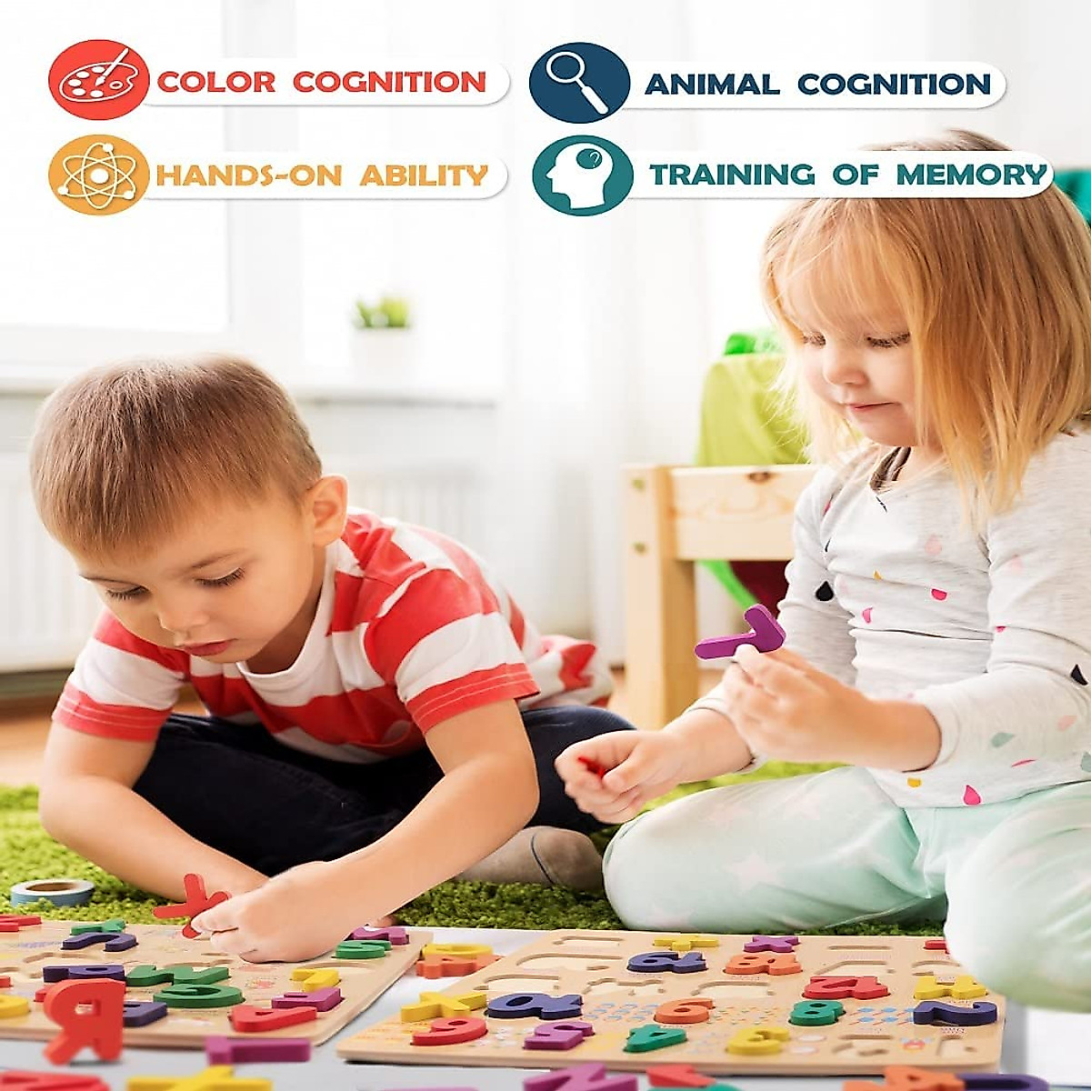 Wooden Puzzles for Toddlers 2 in 1 Wooden Peg Puzzle Set Wooden Alphabet ABC Number Puzzles Board Toddler Preschool Learning Toys for Kids Ages 1-3 Boys Toys Gifts