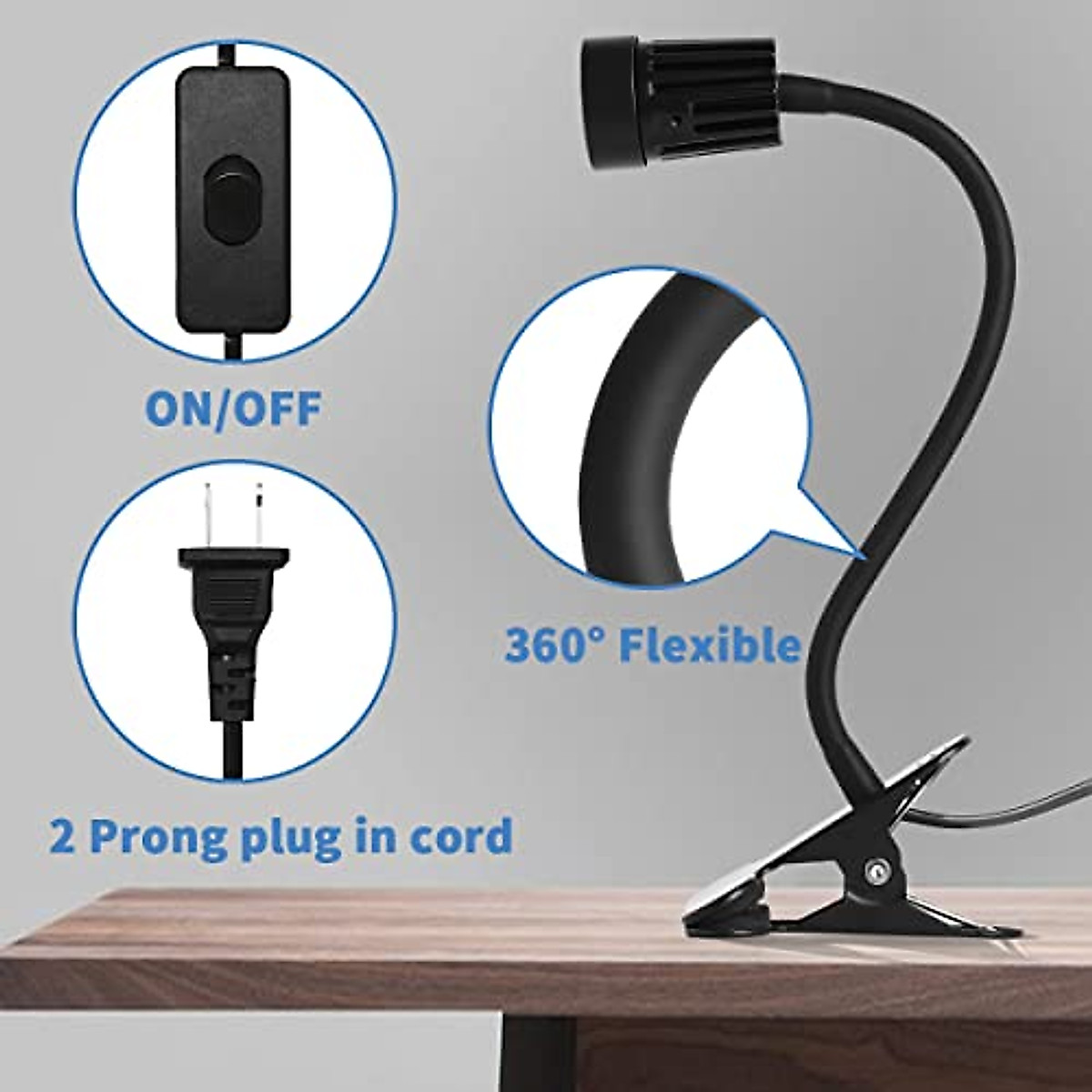 LED Clamp Clip on Light Reading Lights, 3w Clip Bedside Lamp Clamp Desk Lamp, 360°Flexible Gooseneck Book Light for Desk Bedside Headboard, Table Lamp for College Dorm,Home,Nail Art ,Tattoo Lamp 2Pack