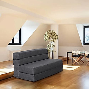 ANONER Fold Sofa Bed Couch Memory Foam with Pillow Futon Sleeper Chair Guest Bed and Fold Out Couch,Washable Cover Twin Size, Dark Gray