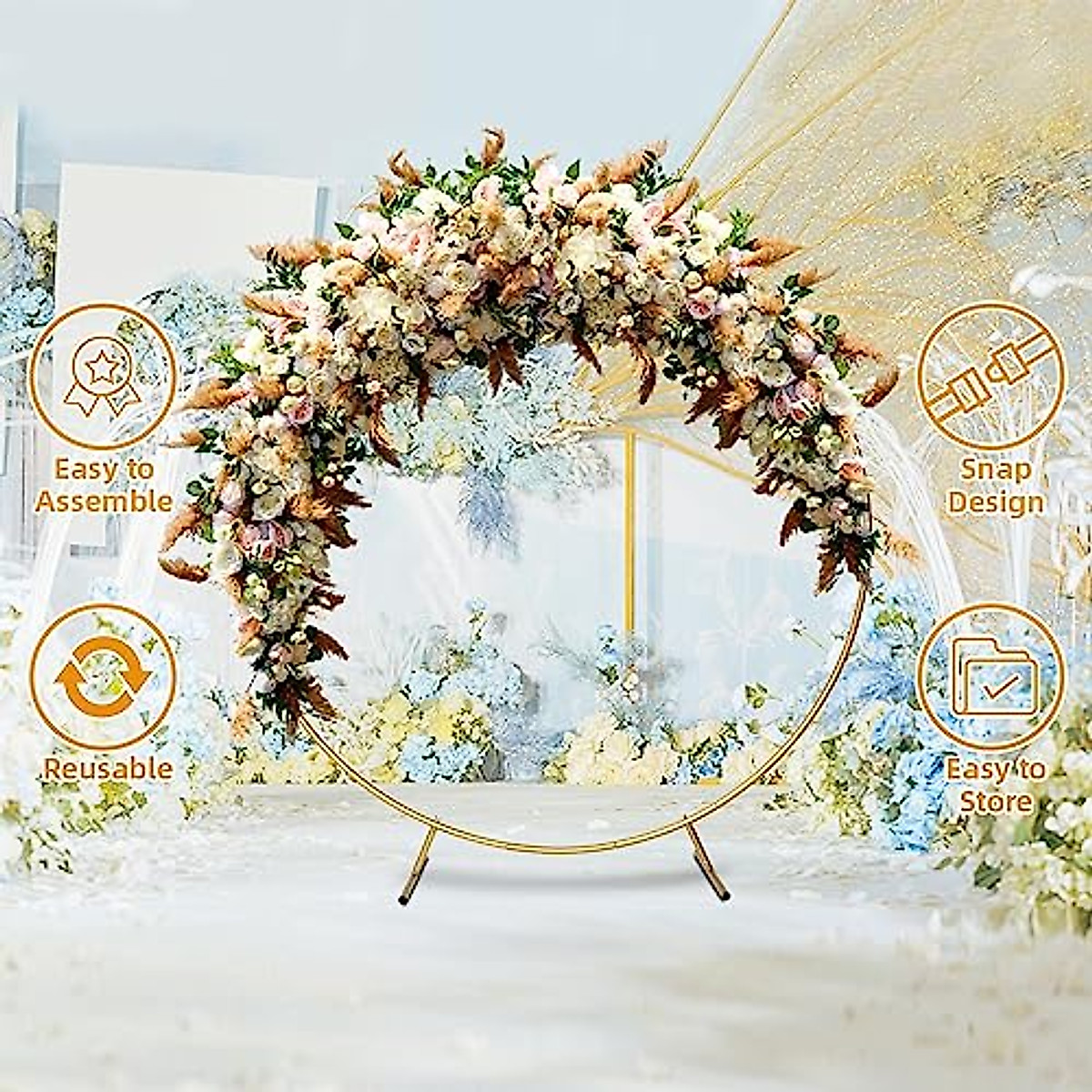 Round Backdrop Stand Circle Arch, 6.5ft Golden Aluminum Balloon Arch Kit for Party Decoration Wedding Arch Flower Ring Stand Harfirbe