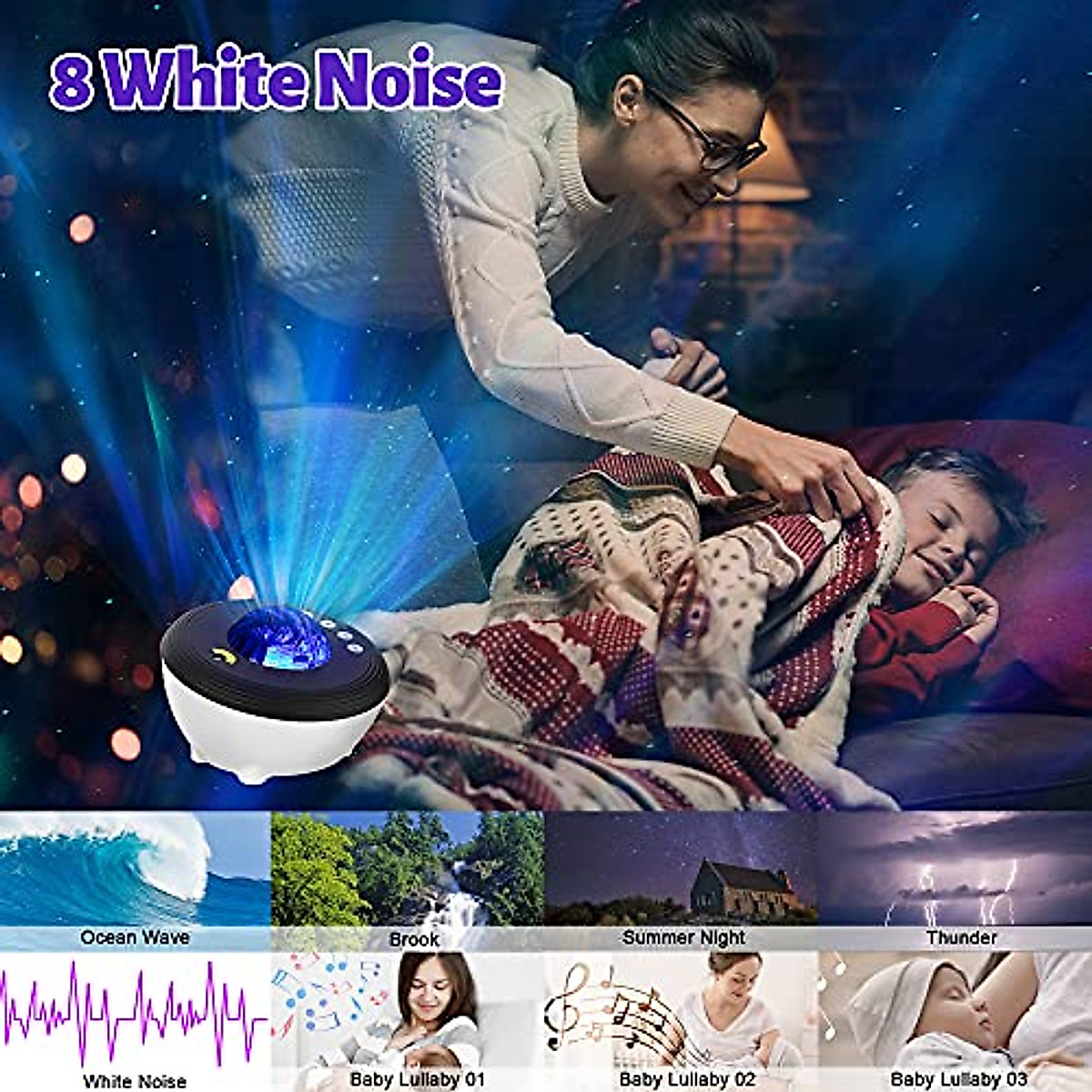 MIC MICSOA Starry Projector Night Light, Star Galaxy Music Projector for Bedroom Ceiling, Aurora Projector for Kids and Adults