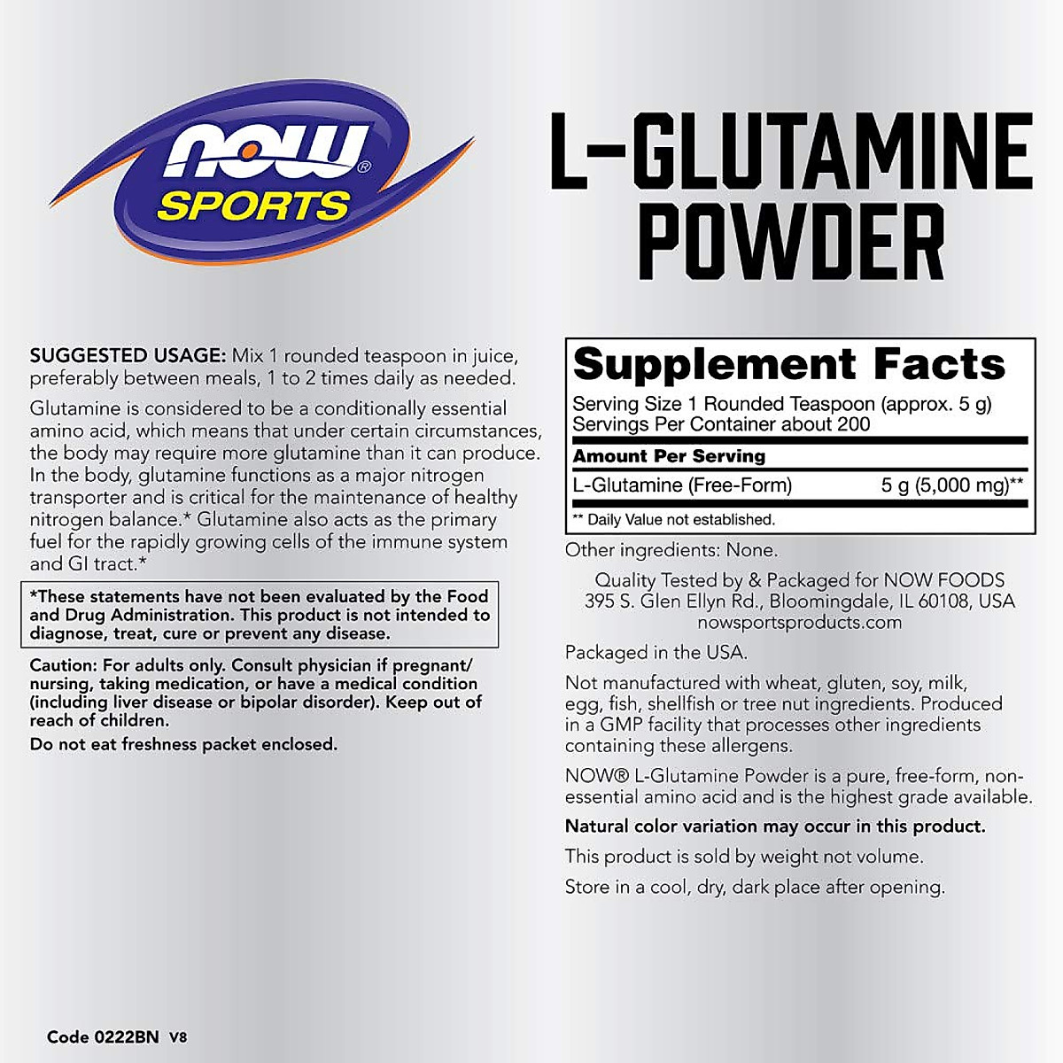 NOW Sports Nutrition, L-Glutamine Pure Powder, Nitrogen Transporter*, Amino Acid, 35.3-Ounce