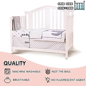 Honkaii Elephants Crib Bedding Sets for Boys 4 Pcs, Baby Girls Bedding Set Included Comforter, Fitted Sheet, Crib Skirt & Diaper Stacker for Nursery Standard Size Neutral (Gray)