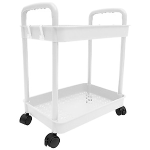 Mobile Double Layer Cart Storage Rack 2 Tier Rolling Cart Rack with Wheel Cart with Wheels Organizer Movable Bookshelf Cart Laundry Cart on Wheels Diaper Cart Dorm Cart Tiered Cart