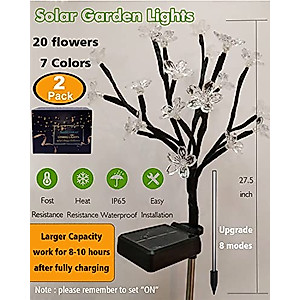 Solar Garden Lights Solar Outdoor Lights Decorative Flowers Fairy Garden Stake Waterproof Outside for Front Yard Landscape Path Pathway Walkway Backyard Cemetery Grave Christmas Decorations