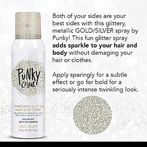 Punky Temporary Hair and Body Glitter Spray, Gold/Silver -Lightweight Shimmery Hairspray for Hair, Skin, and Clothes, Sparkly Glow for Parties & Events, 3.5 oz
