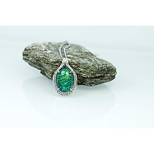 Australian Fire Opal Necklace - 18x13mm Genuine Australian Triplets Opal Necklace Pendant White Gold Plated on Sterling Silver Women's Jewelry