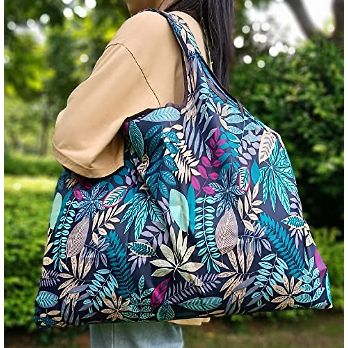Fineget Shopping Grocery Travel Pinic Beach Tote Bag Folding Large Aesthetic Waterproof Gym Camping Laundry Bag for Women Lunch Duffel Groceries Backpack Hand Bag Blue Mood Pattern