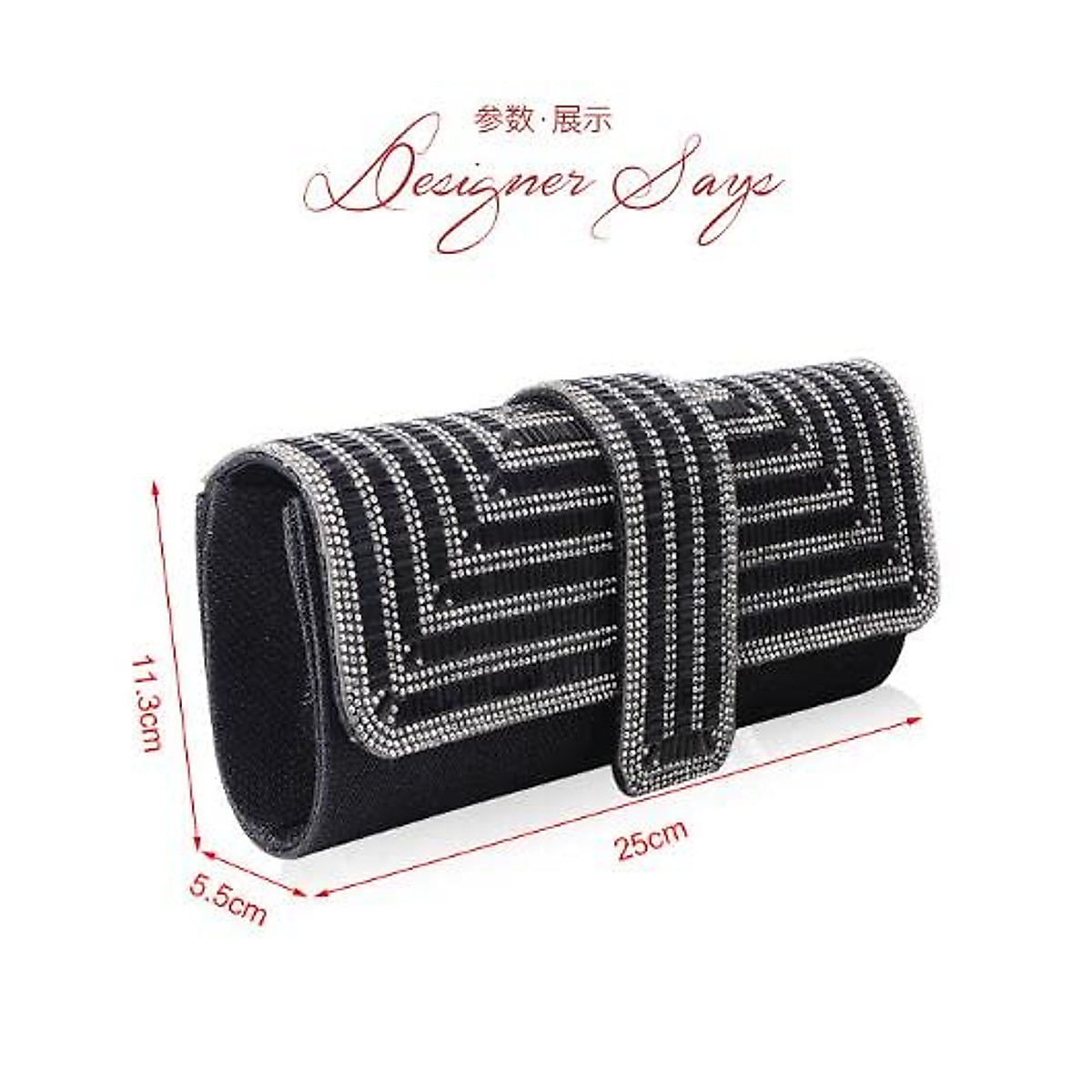 Women Evening Rhinestone Bags,Wedding Cocktail Prom Clutches Party Sparkling Rhinestone Purse (Black)