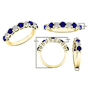 Dazzlingrock Collection 14K Round Blue Sapphire & White Diamond Bridal Wedding Band Anniversary Ring, Yellow Gold, Size 9.5