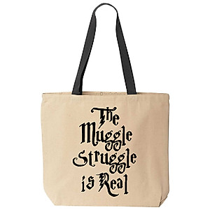 BeeGeeTees The Mug Strug Is Real Funny Wizard Reusable Canvas Tote Bag (Black Handle)