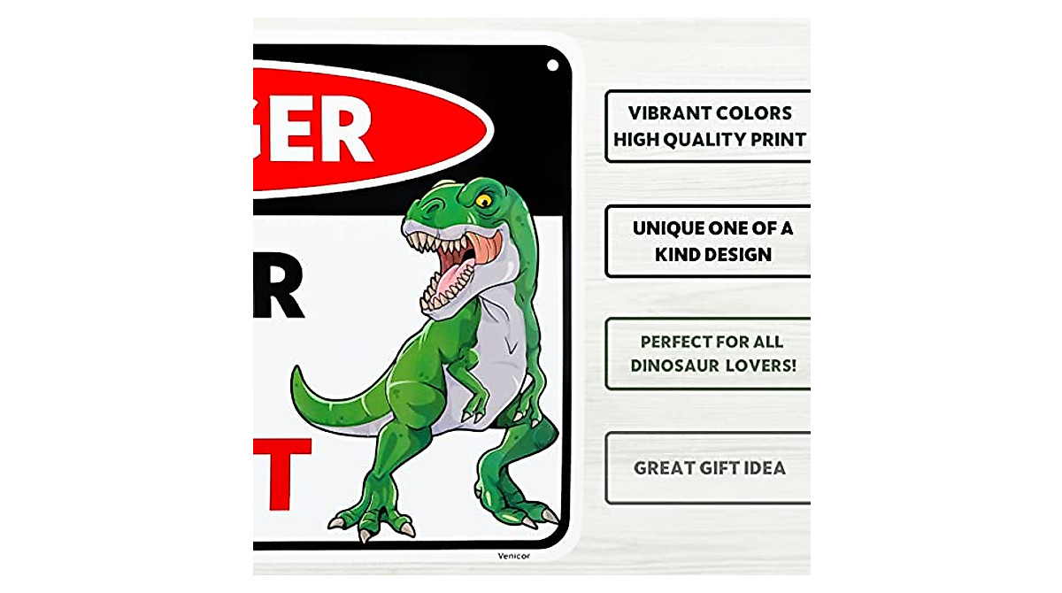 Venicor Dinosaur Sign - 8x12 Aluminum Wall Decor for Boys Room