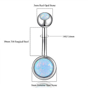 Lantine Real Opal Belly Rings Surgical Steel Belly Button Rings Opal 14G Double Jeweled Opal Navel Rings