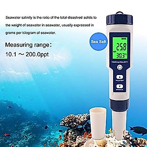 Water Quality Tester, EZ-9909 5 in 1 Function Water Quality Testing Meter PH Salinity TDS EC Tester with Backlight for Aquaculture, Drinking Water, Swimming Pool