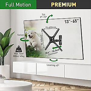 Barkan TV Wall Mount, 29-65 inch Full Motion Articulating - 3 Movement Flat/Curved Screen Bracket, Holds up to 88 lbs, Patented, Fits LED OLED LCD