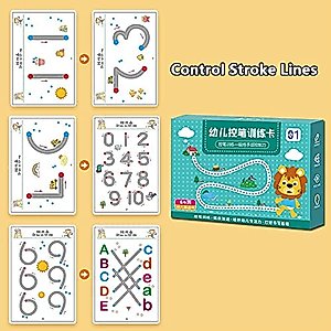 Magical Tracing Workbook Set,Reusable Magic Practice Copybook for Kids with Drawing Pens & Eraser,Learning To Write Alphabet,Numbers and Line Tracing (Digital drawing 64 Pages/32 Sheets (2-6 Years))