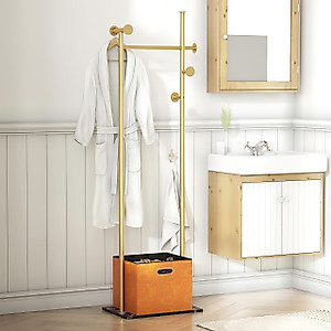 Gold Clothing Rack, Metal Coat Racks Clothes Rack with Natural Marble Base and Hamper, Clothes Racks for Hanging Clothes Skirts, Shirts, Sweaters Jackets