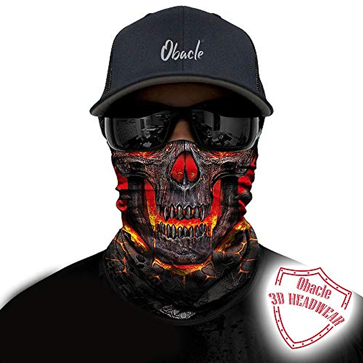 Obacle Skull Face Mask Half for Dust Wind UV Sun Protection Seamless 3D Tube Mask Bandana for Men Women Thin Breathable Skeleton Mask Motorcycle Riding Biker Cycling Sports Festival (Fire Face Skull)