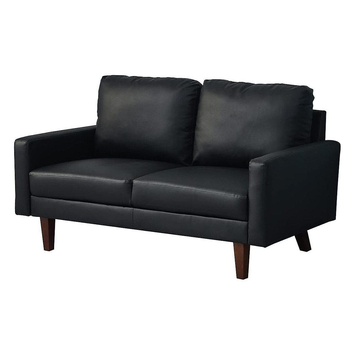 HomeStock Rococo Radiance Leather Upholstered, Comfy Couch Modern Sofa with Wooden Legs for Living Room, Office, Removable Cushions, Wooden Legs Black/Loveseat