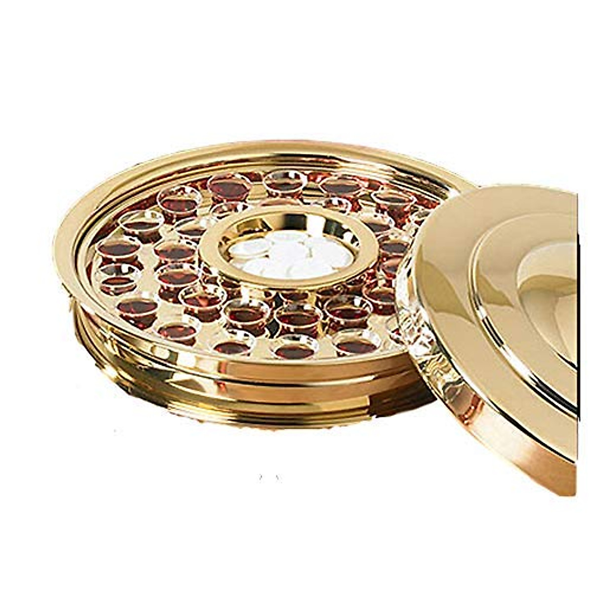 Stackable Communion Tray with Center Bread Plate & Tray Cover - Stainless Steel Brass Tone
