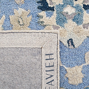 SAFAVIEH Glamour Collection 2' 3" x 12' Beige/Blue GLM622B Handmade Premium Wool Entryway Foyer Living Room Kitchen Runner Rug