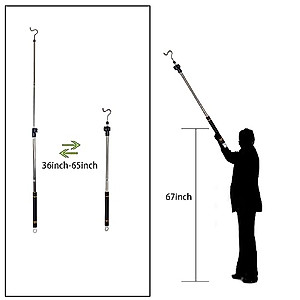 Clothes Hanger Reaching Hook Telescopic Adjustment it is Light and can Extend from 37" to 65" with 4.7 "Hook and Sponge Handle. (37-74)