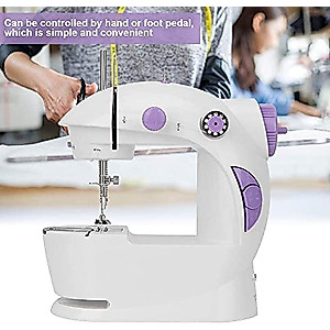 Mini Sewing Machine Upgraded Portable Two Threads Double Speed Double Switches Household Kids Beginners Travel Automatic Sewing Machine (White and Blue)