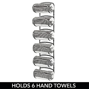 mDesign Steel Towel Holder for Bathroom Wall - Wall Mounted Organizer for Rolled Bath Towels - Six Level Wall Mount Towel Storage Rack - Bathroom Towel Organizer - Hyde Collection - Graphite Gray