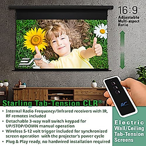Elite Screens Starling Tab-Tension CLR, 101" Diag. 16:9, Ultra-Short Throw Ceiling Ambient Light Rejecting (CLR/ALR) Electric Wall/Ceiling Retractable Projector Screen, Black Casing, STT101UH-CLR