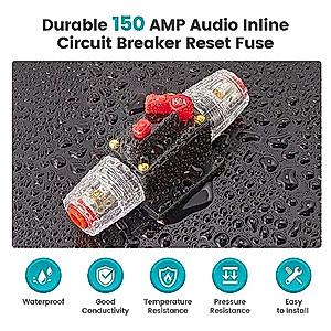 NuIth 150 AMP Circuit Breaker with Manual Reset, 4-12 AWG 150A Inline Circuit Breaker with Wire Lugs and Heat Shrink Tube 12-24V for Marine Car Audio System Home Truck