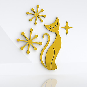 Retro Layers Midcentury Modern Vintage Style Atomic Cat Fridge Magnets Refrigerator Kitchen Décor 1960s Retro 50s Home MCM (Gold)
