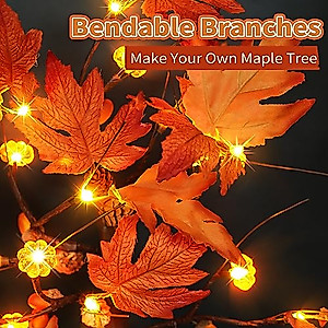 22 Inch Lighted Maple Tree Fall Tree Thanksgiving Tree Decorations with 6 Acorns & Pumpkins & Pinecones Autumn Decor with 18 LED Thanksgiving Decorations Indoor for Harvest, Fall, Party, Table