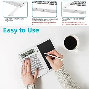 LINGSFIRE Scientific Calculator with Erasable Writing Board, 10-Digit LCD Display Foldable Desk Calculator Physics Graphing Calculator for Student Teacher Financial Office Business High School, White