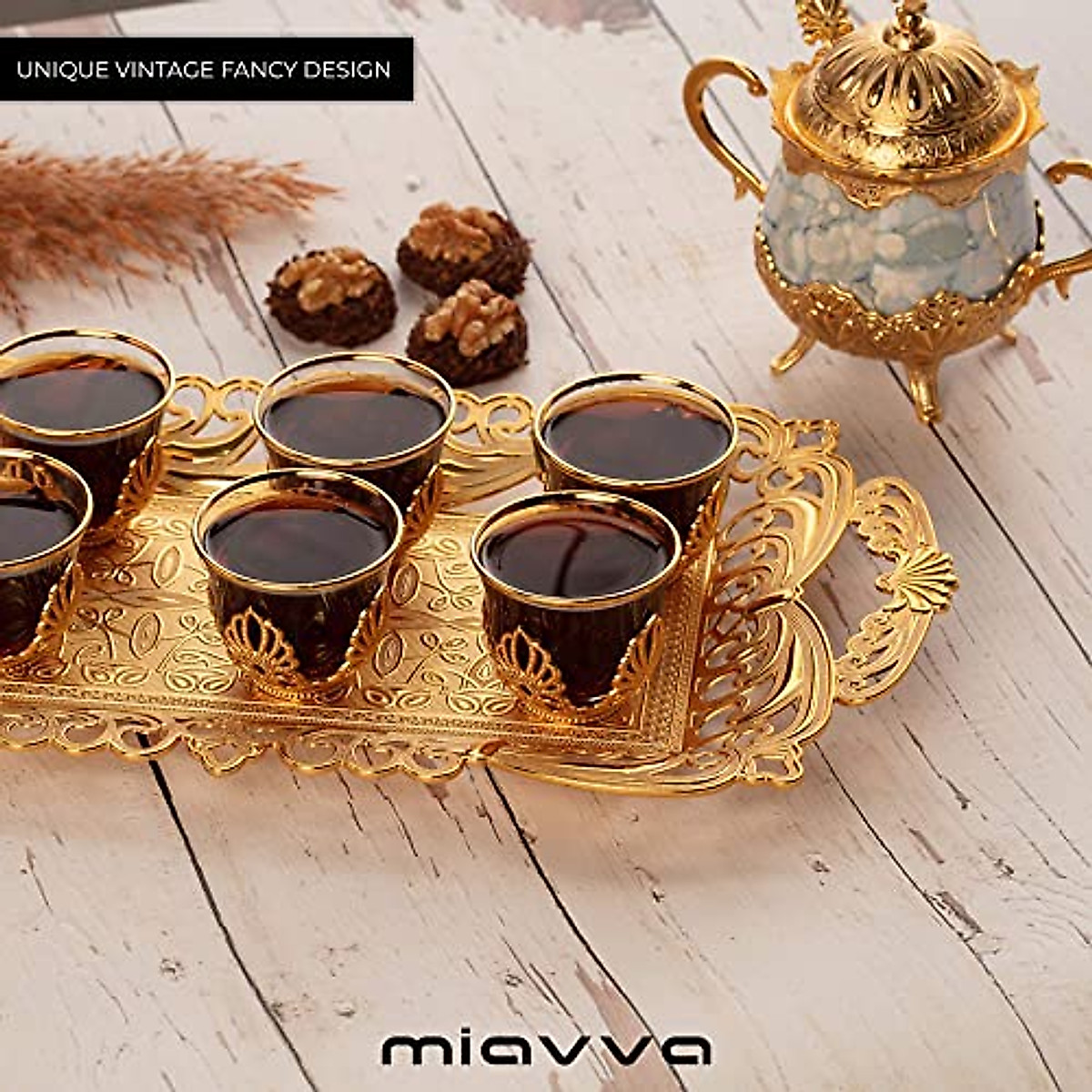 Gold Serving Tray, Vintage Serving Metal Tray for 2 People (Width 6'' Length 16'') (Premium Gold)