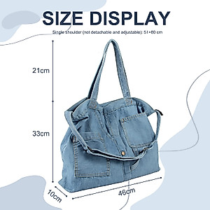 Emprier Soft Denim Handbag for Women Casual Hobo Tote Bag Retro Crossbody Bag Large Capacity Denim Purses Light Blue