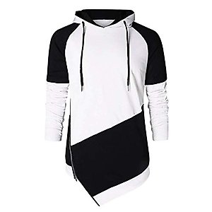 Hoodies for Men Thenlian Man Autumn Spring Patchwork Long Sleeve Hoodies Sweatshirt Blouse Shirt(Black, XL)