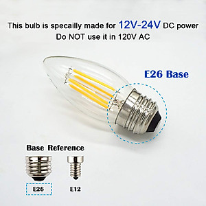 OPALRAY 4W Low Voltage DC/AC 12V LED Bulb, Dimmable with DC Dimmer, E26 Medium Base, Warm White Light, Clear Glass Torpedo Tip, 400Lm 40W Incandescent Equivalent, 12V-24V DC Power Input, 5 Pack