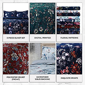 Tribeca Living Velvet Floral Printed King Duvet Cover Set, Soft Touch, Oversized, Luxury Three Piece Set Includes One Duvet Cover and Sham Pillowcases, Calla Multicolor