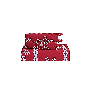 Dykoos Christmas Soft Brushed Microfiber Duvet Cover Set, Holiday Themed Snowflakes, Red and White, Queen Size with Zipper Closure, 1 Duvet Cover and 2 Pillow Shams