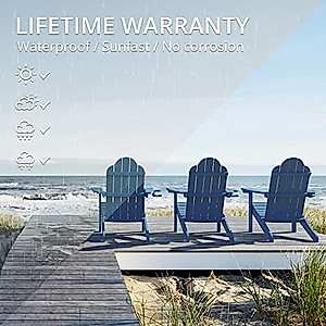 LUE BONA Adirondack Chairs Set of 4, Navy Blue Poly Adirondack Chairs with Cup Holder, 300LBS Modern Adirondack Chair Weather Resistant, Outdoor Patio Chair for Fire Pit, Patio, Law, Balcony, Backyard