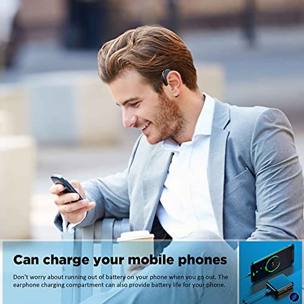 ESSONIO Open Ear Headphone Bluetooth earpiece for Cell Phone air Conduction Headphone Wireless Bluetooth Headphone with Microphone