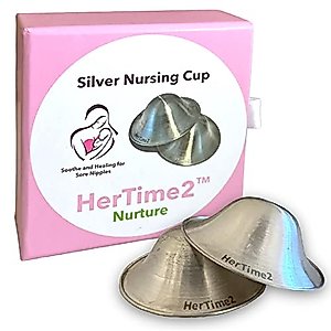 HerTime2 Silver Nursing Cups − Purest 99.9% Silver Nipple Shields for Breastfeeding Newborn Protecting Soothing Healing Silver Nursing Cups for Sore Nipples Silver Nipple Covers