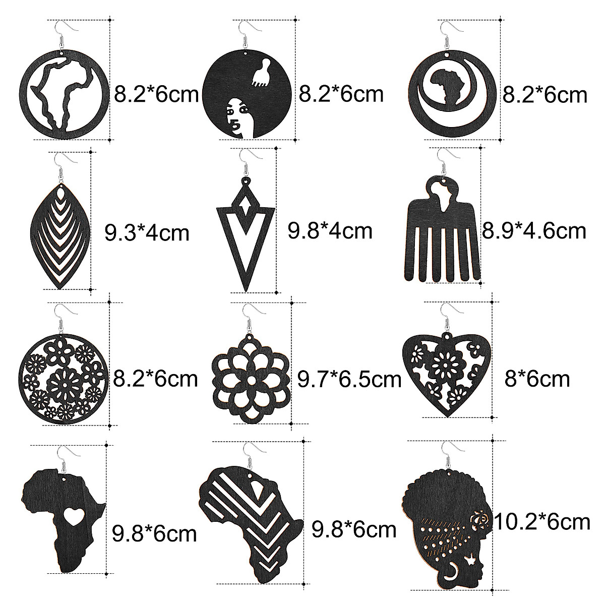 JOERICA 12 Pairs African Wood Earrings for Women Bohemian Wooden Drop Earrings Lightweight Statement Drop Earrings Set Ethnic Style