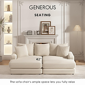 Yoglad Corduroy Fabric Modular Sectional Sofa,Cloud Loveseat,Comfy Deep Plush Couch with Ottomans and Toss Pillows,for Small Spaces, Living Room,Bedroom, Office(Beige)